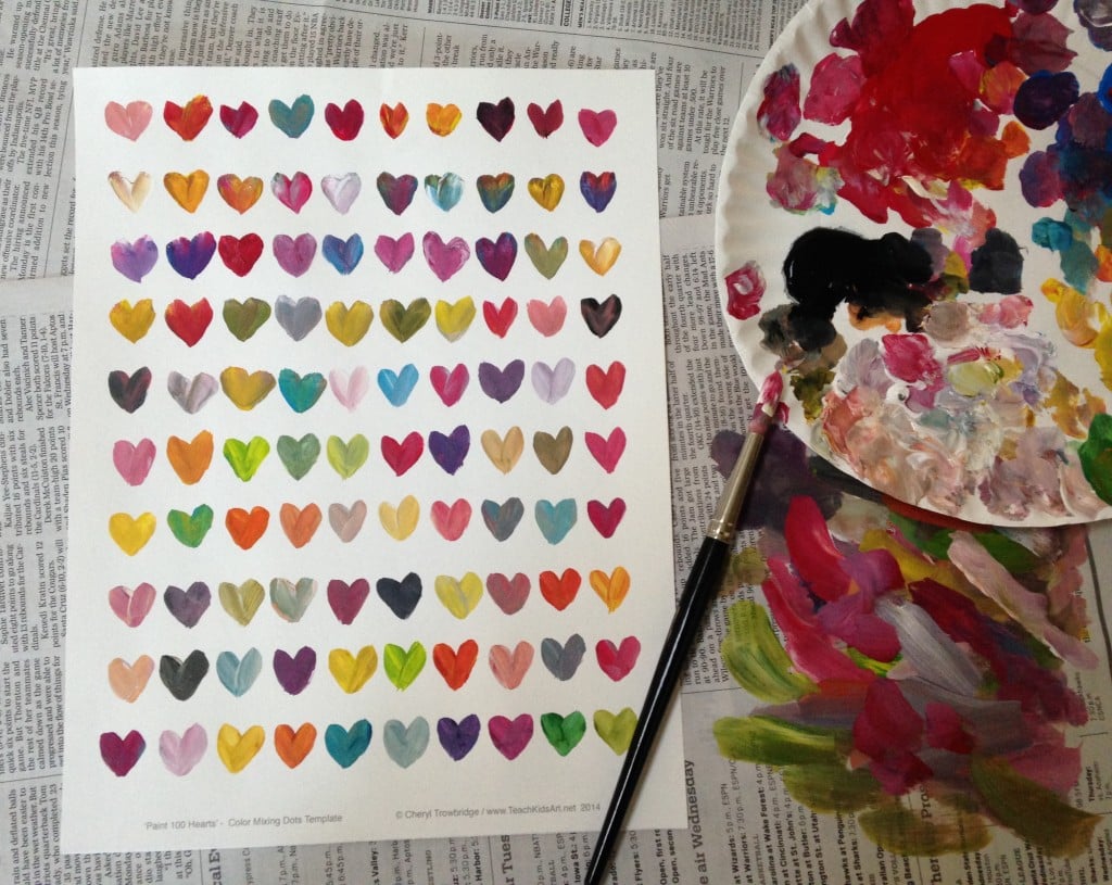 Valentine Color Mixing - Paint 100 Hearts! • TeachKidsArt